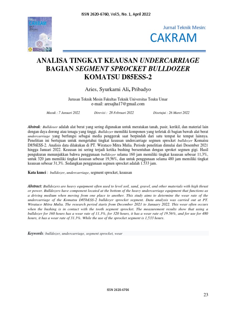 Analisa Tingkat Keausan Undercarriage Bagian Segment Sprocket Bulldozer ...
