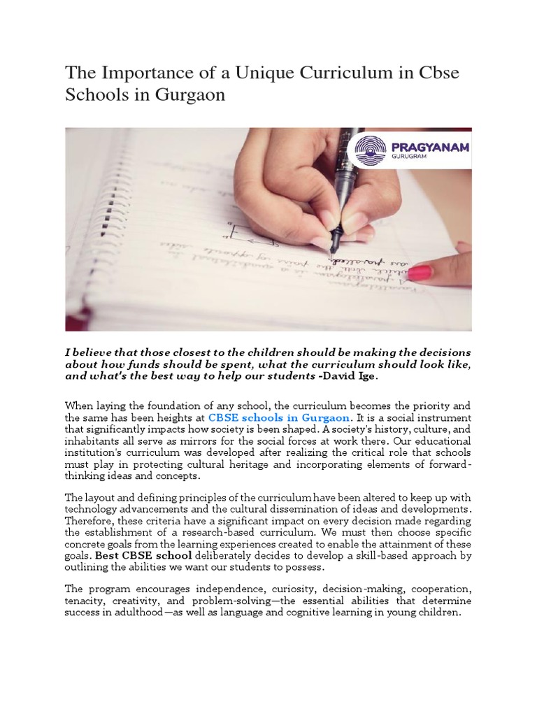 The Importance of A Unique Curriculum in Cbse Schools in Gurgaon | PDF ...