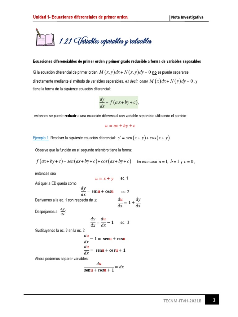 1.2.1 Variables Separables y Reducibles-B | PDF | Ecuaciones | Integral