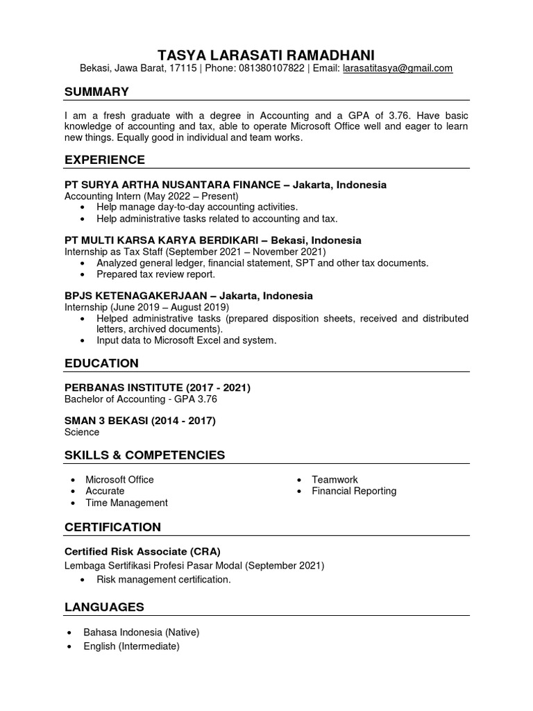 CV - Tasya Larasati Ramadhani | PDF | Career & Growth