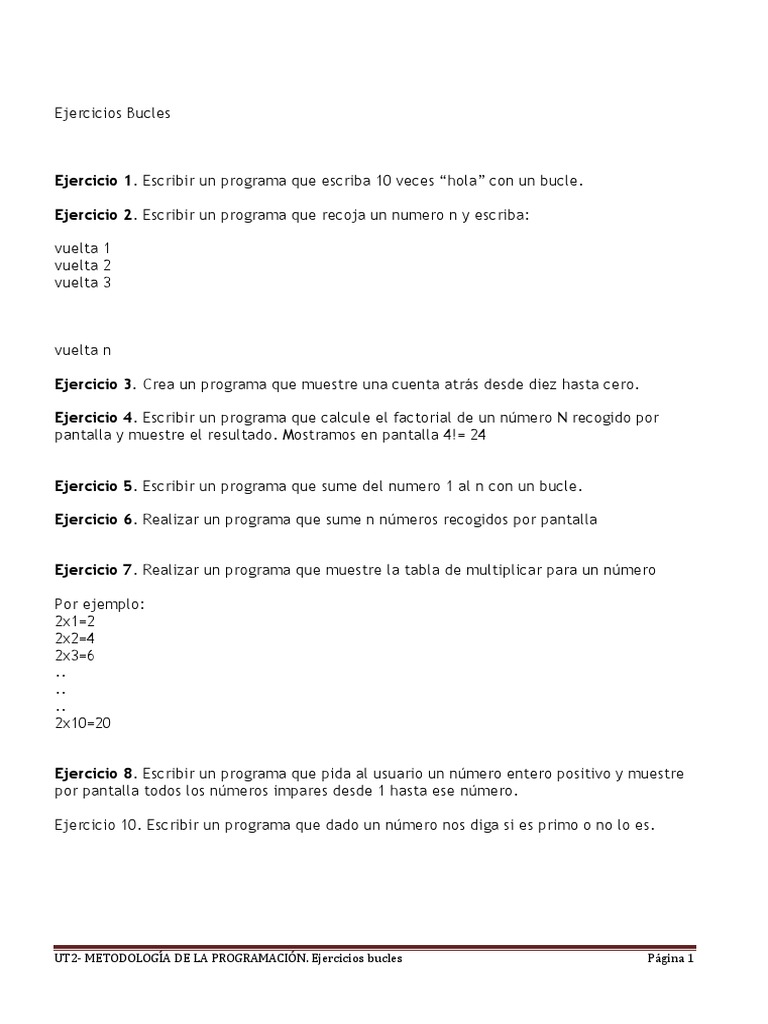Ejercicios Programación Bucles | PDF | Multiplicación | Sustracción