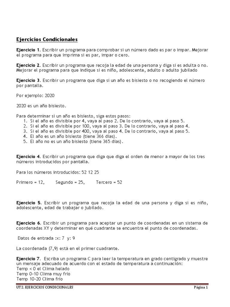 Ejercicios Programación Condicionales | PDF