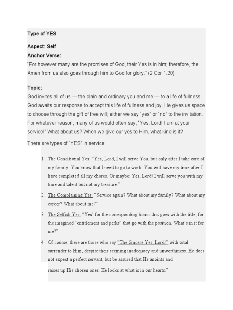 Household Topic - Type of YES | PDF | Self-Improvement | Lifestyle