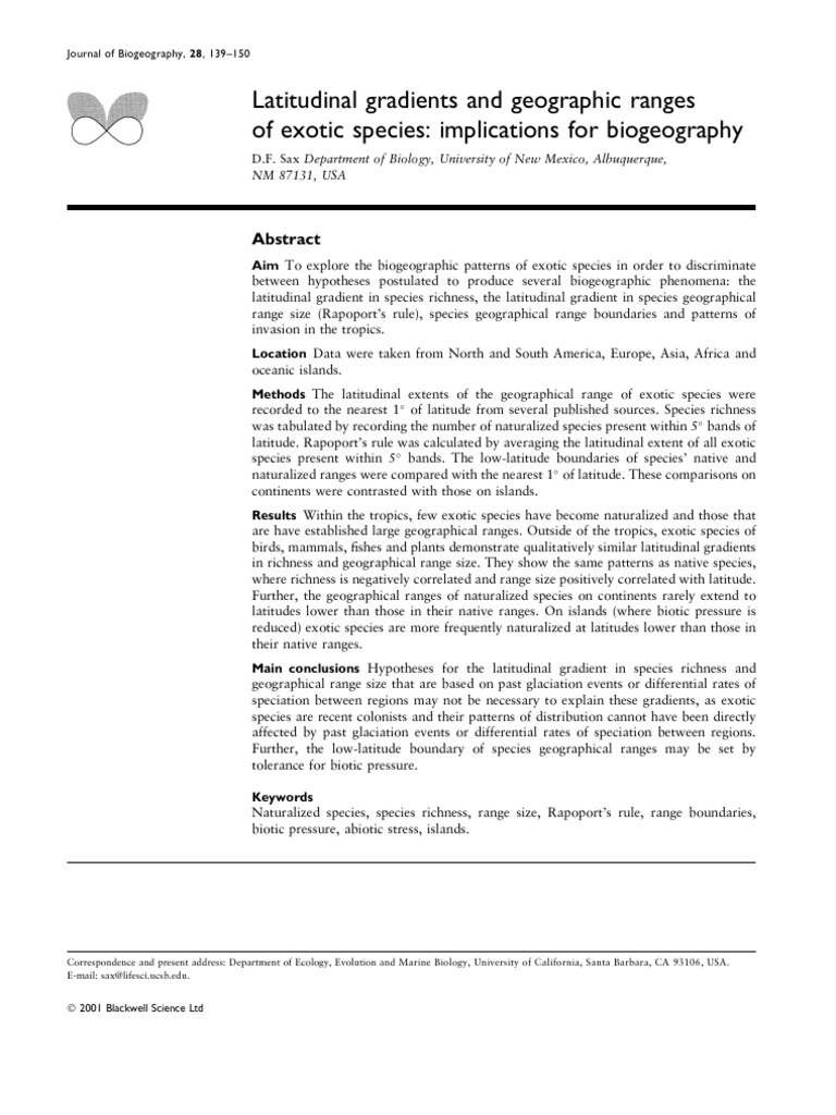 Latitudinal Gradients SAX2001 | PDF | Biogeography | Introduced Species