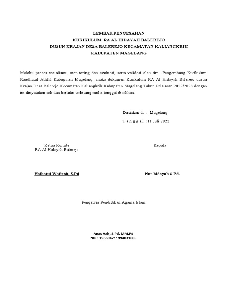 KTSP-KURIKULUM RA Balerejo | PDF