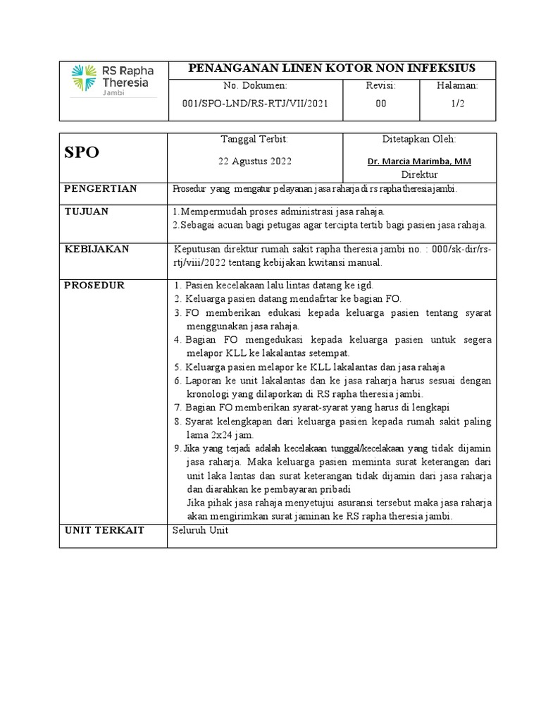 001.penanganan Linen Kotor Non Infeksius | PDF | Pengelolaan Keuangan & Uang | Sains & Matematika