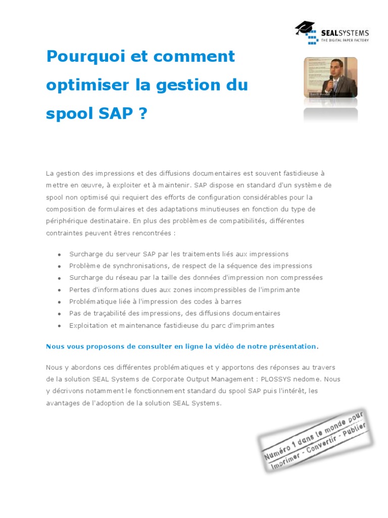 Optimiser le Spool SAP avec SEAL Systems | PDF | Affaires | Technologie ...