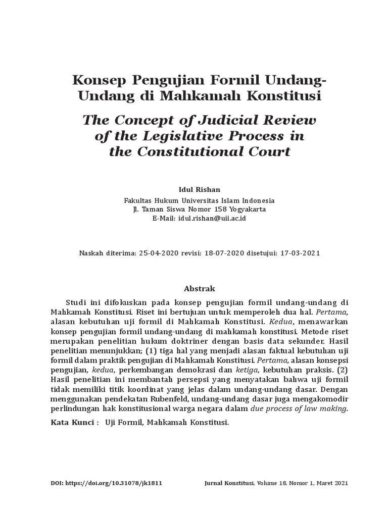 HUKUM Pengujian FORMIL 1672-4231-1-PB | PDF | Legal Concepts | Governance