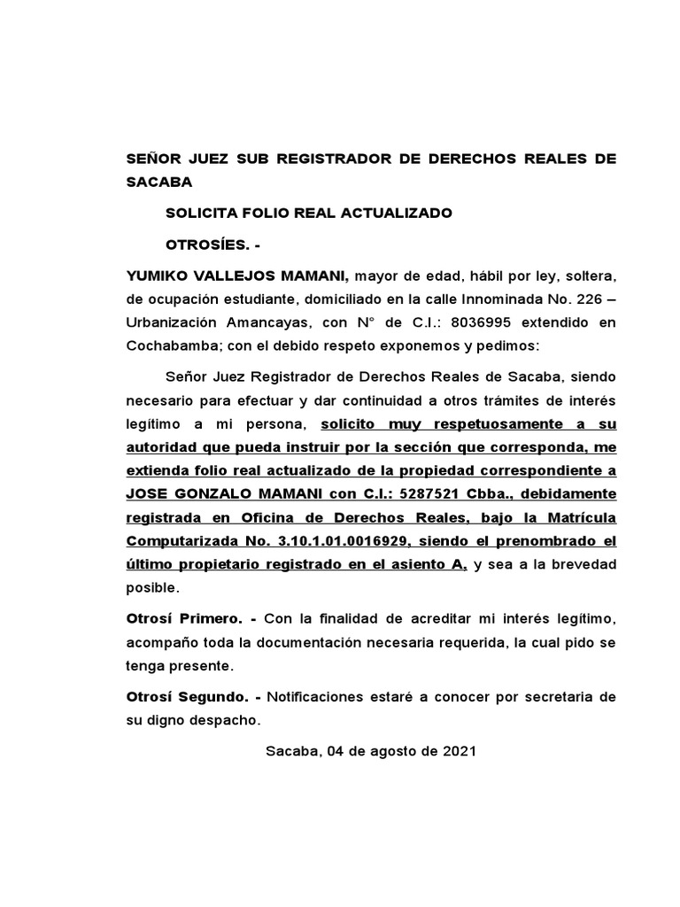 Solicitud de Folio Real Actualizado | PDF | Derecho
