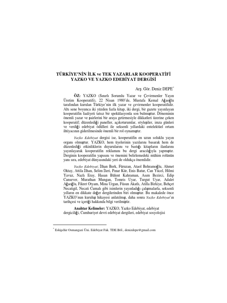 Turkiye Nin Ilk Ve Tek Yazarlar Kooperat | PDF