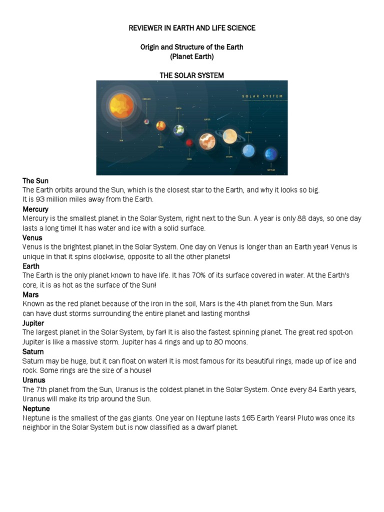 Grade 11 Earth Structure Reviewer | PDF | Planets | Solar System