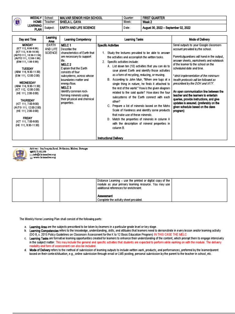 WHLP Week 2 - Earth and Life Science | PDF | Learning | Educational Technology