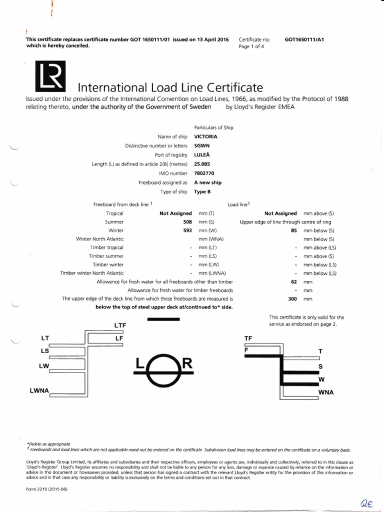 International Load Line Certificate for VICTORIA | PDF | Shipping