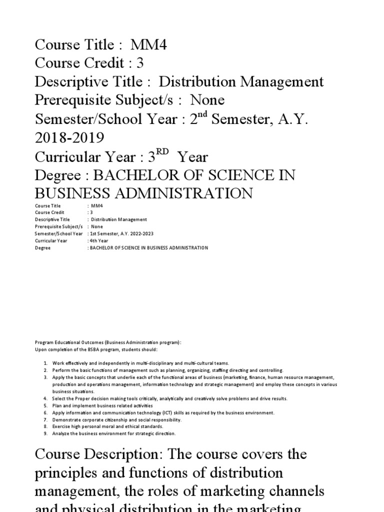 Distribution Management Syllabus | PDF | Sales | Marketing