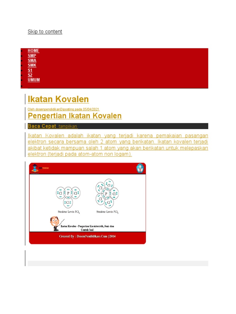 Pengertian dan Karakteristik Ikatan Kovalen | PDF | Sains & Matematika