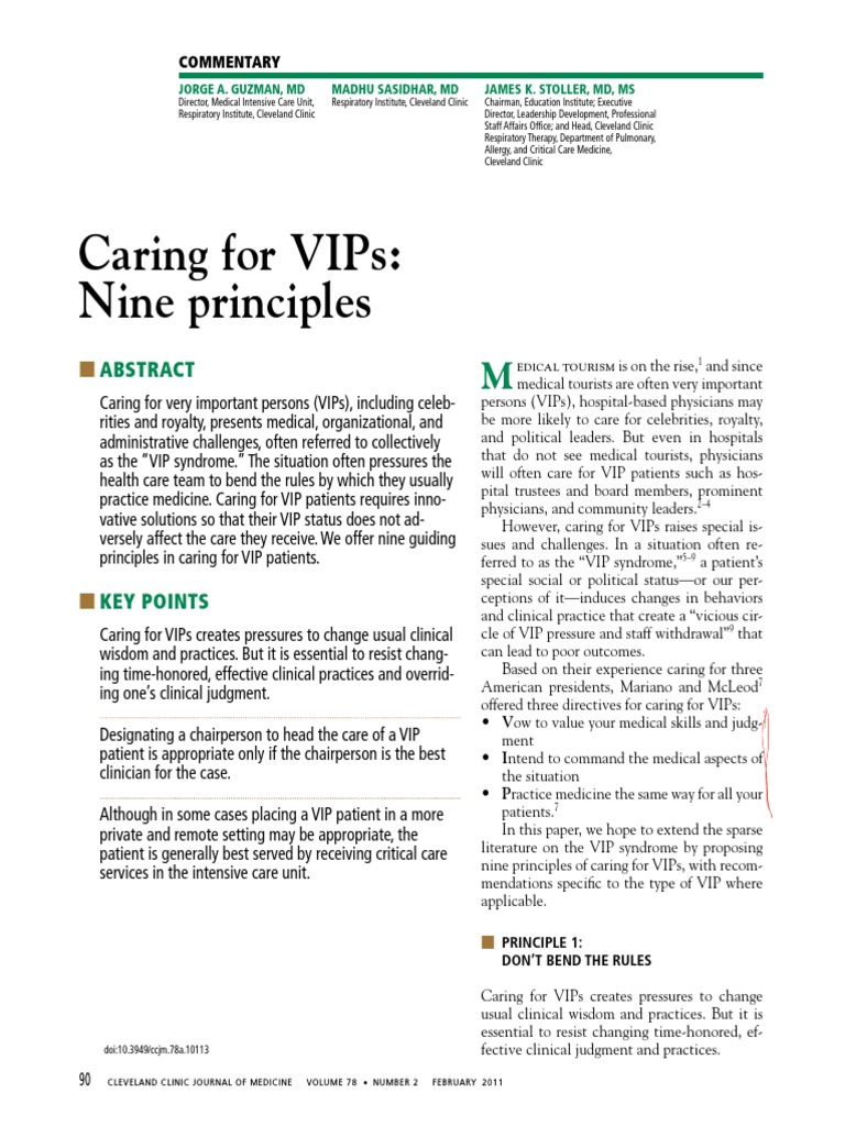 Caring For VIP Patients | PDF | Medical Record | Patient