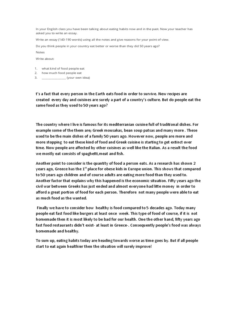 Essay Eating Habits | PDF | Wellness