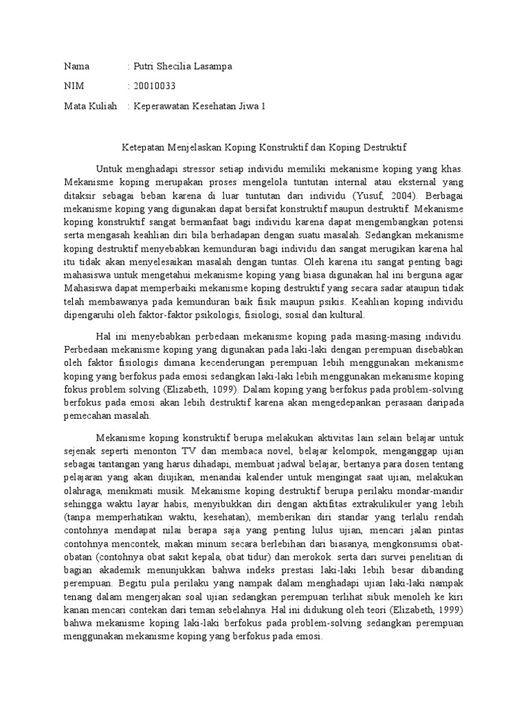 Koping Konstruktif Dan Destruktif | PDF