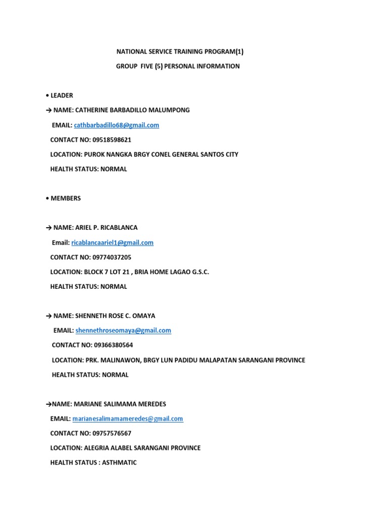 Group5 (Personal Details) | PDF