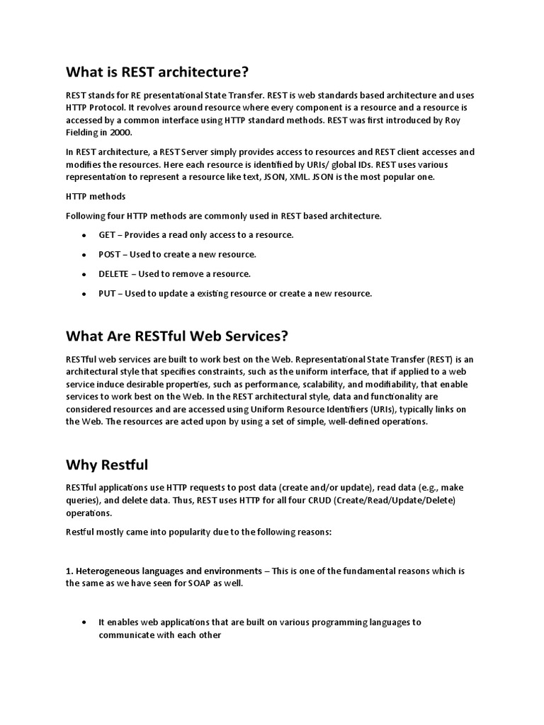 REST Architecture | PDF | Representational State Transfer | Hypertext Transfer Protocol