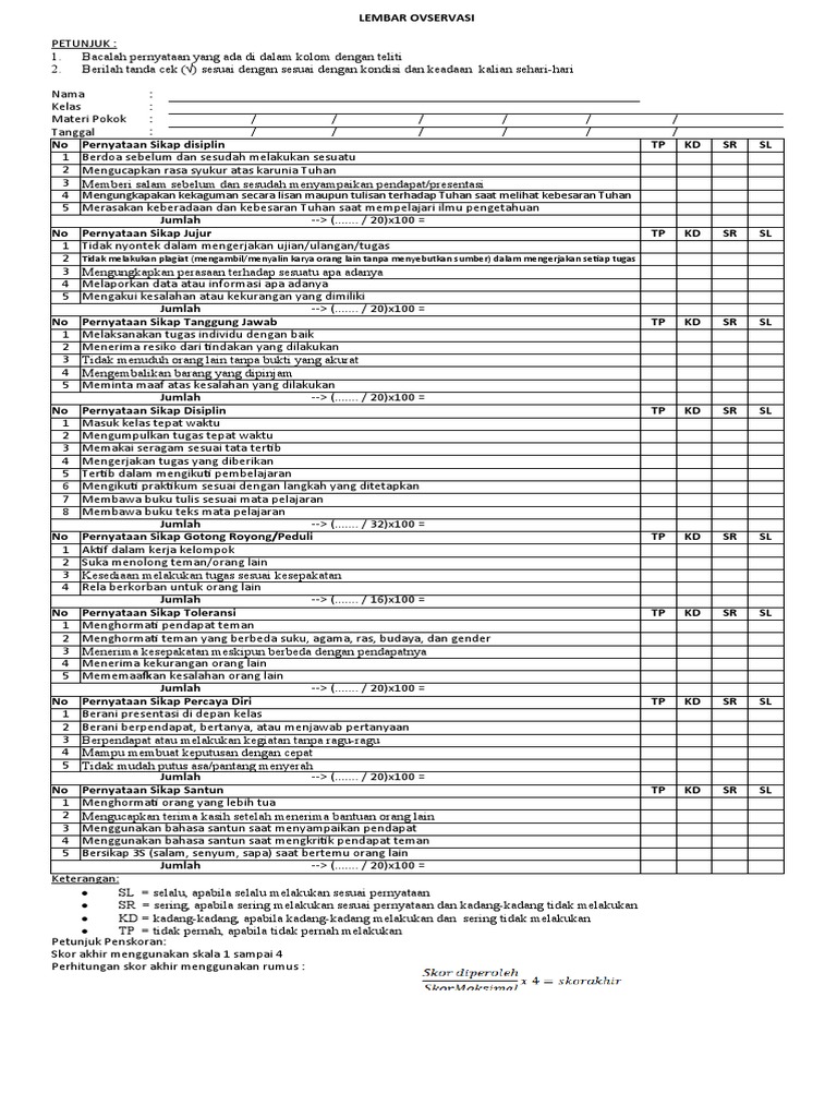 Contoh Format Penilaian Sikap | PDF