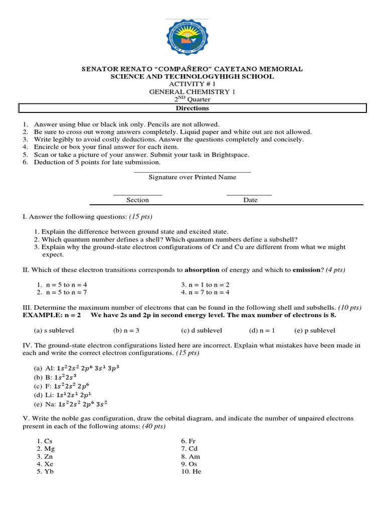 Chemistry Homework Guide | PDF | Periodic Table | Electron Configuration