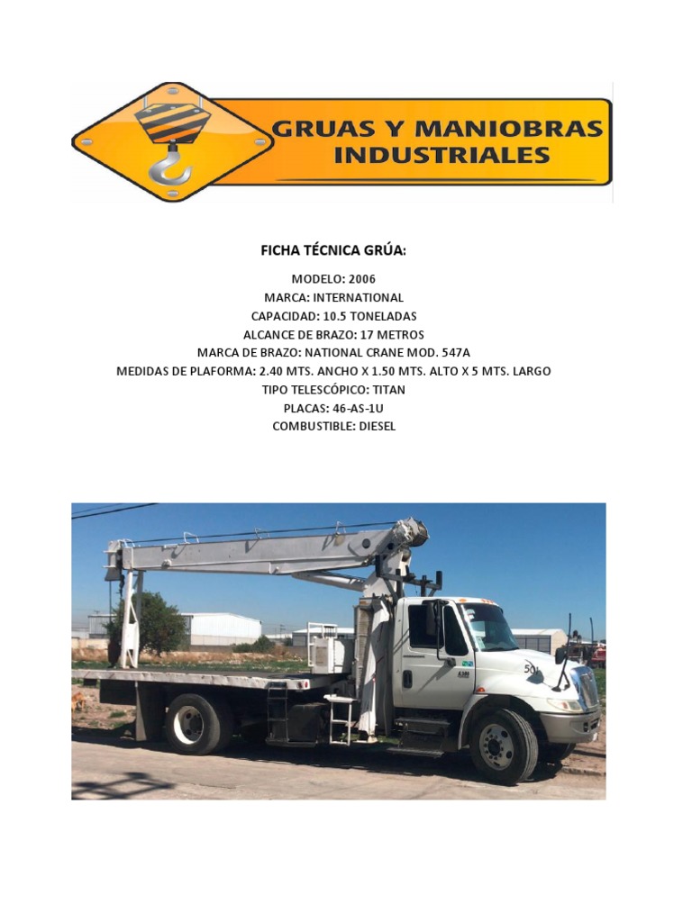 Ficha Técnica Grúa Titan 10.5 Ton. | PDF