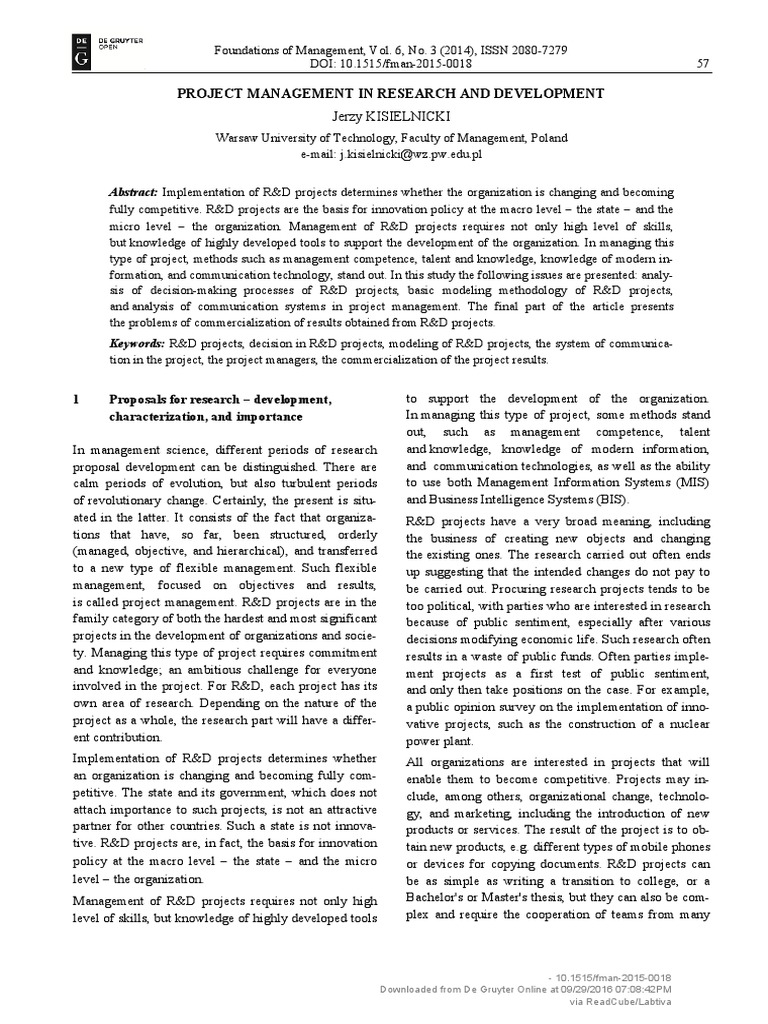Project Management in Research and Development | PDF | Conceptual Model | Decision Making