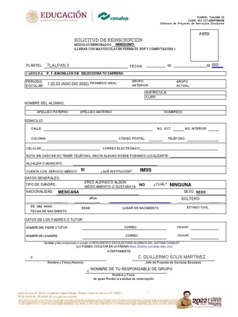 Reinscripción Conalep Tlalpan | PDF
