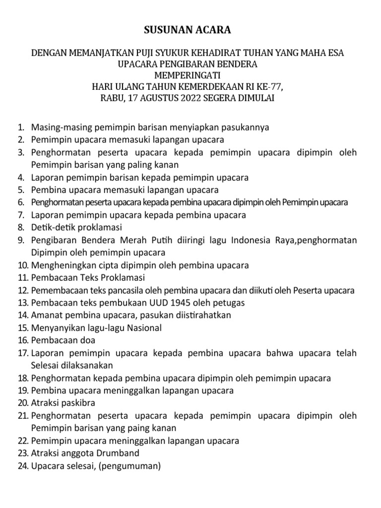 SUSUNAN ACARA 17 Agustus 2022 | PDF