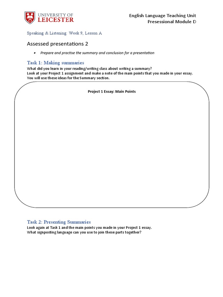 Summarizing and Presenting Project 1 | PDF | Essays | Learning