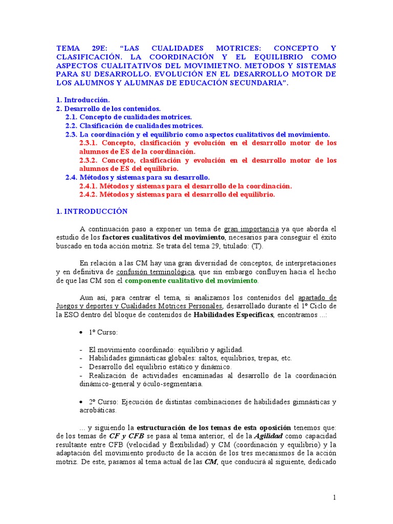 Cualidades Motrices: Concepto y Clasificación | PDF | Aprendizaje | Fuerza
