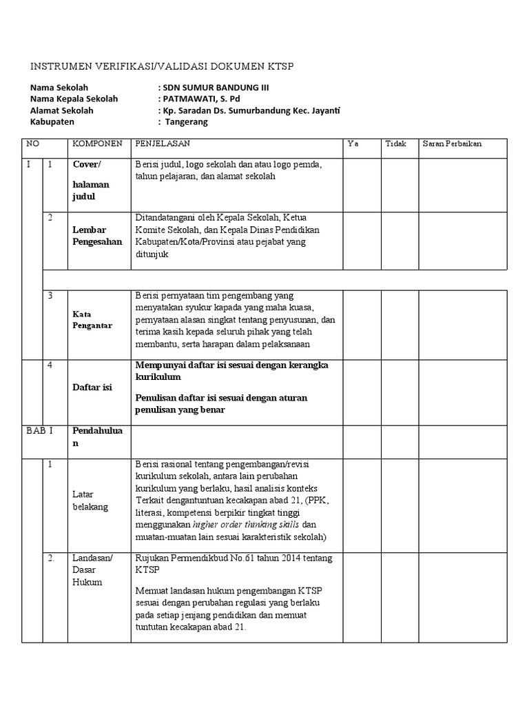 INSTRUMEN VERIFIKASI KTSP 2022 | PDF