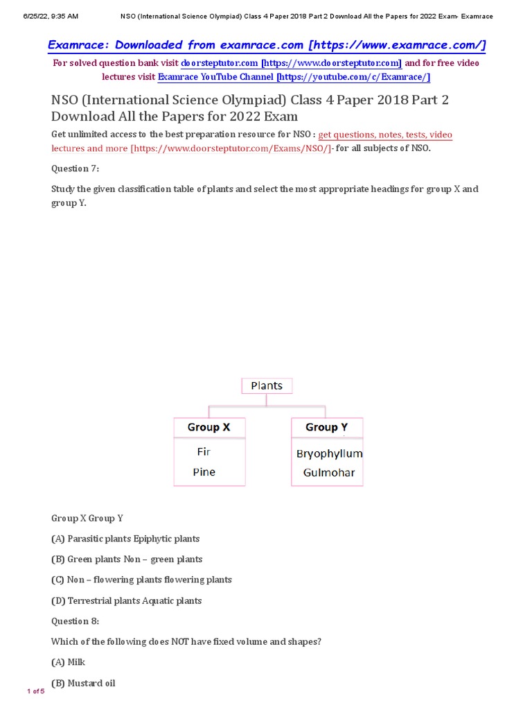 NSO Class 4 Paper 2018 Part 2 | PDF