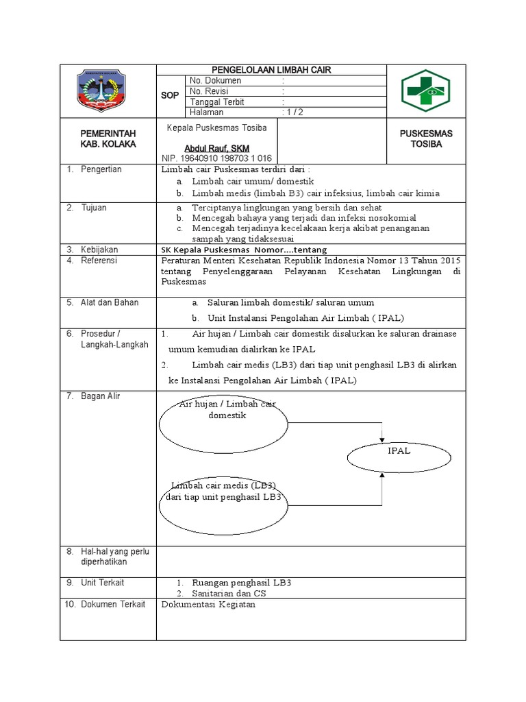 Sop PENGELOLAAN LIMBAH CAIR | PDF
