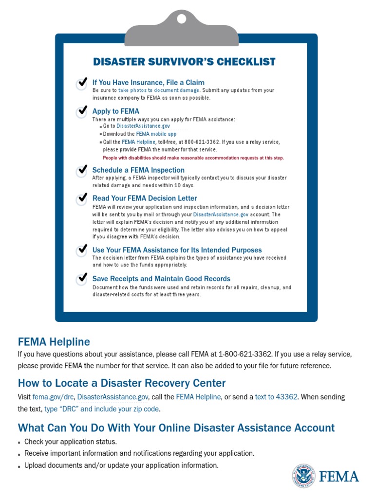 Disaster Survivor Checklist Flyer | PDF | Federal Emergency Management ...