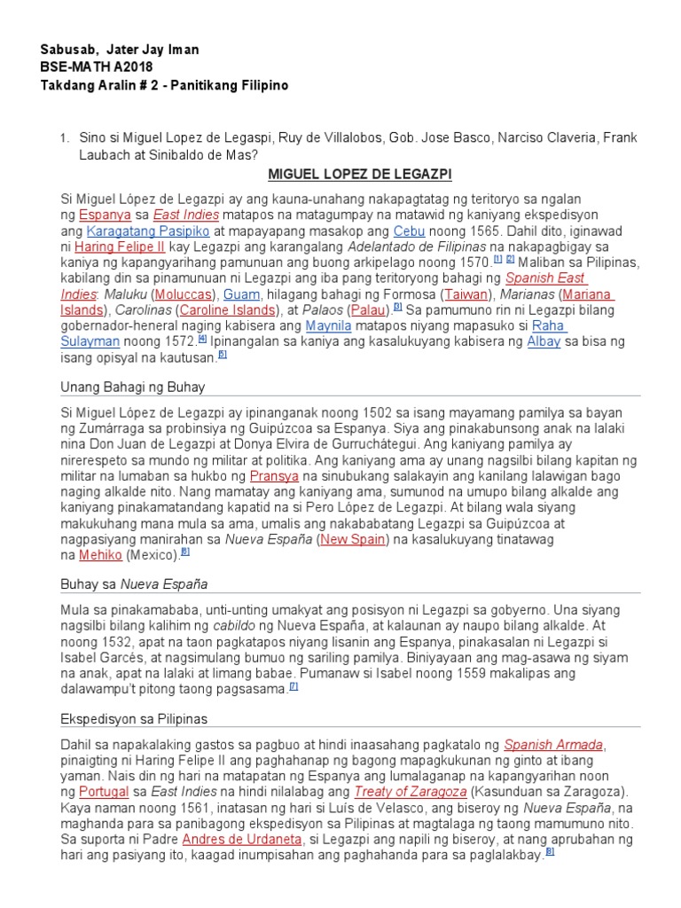 Sino Si Miguel Lopez de Legaspi, Ruy de Villalobos, Gob. Jose Basco ...