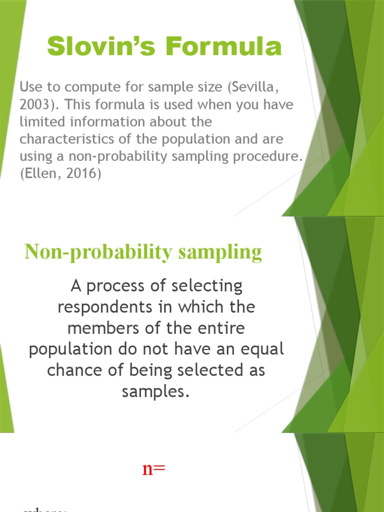 Research Slovin's Formula | PDF | Statistics | Sampling (Statistics)