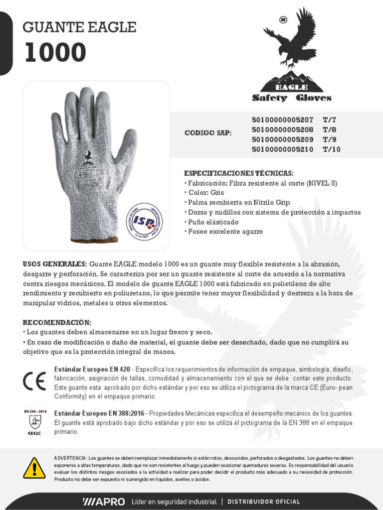 Guantes EAGLE 1000: Protección y Flexibilidad | PDF | Guante