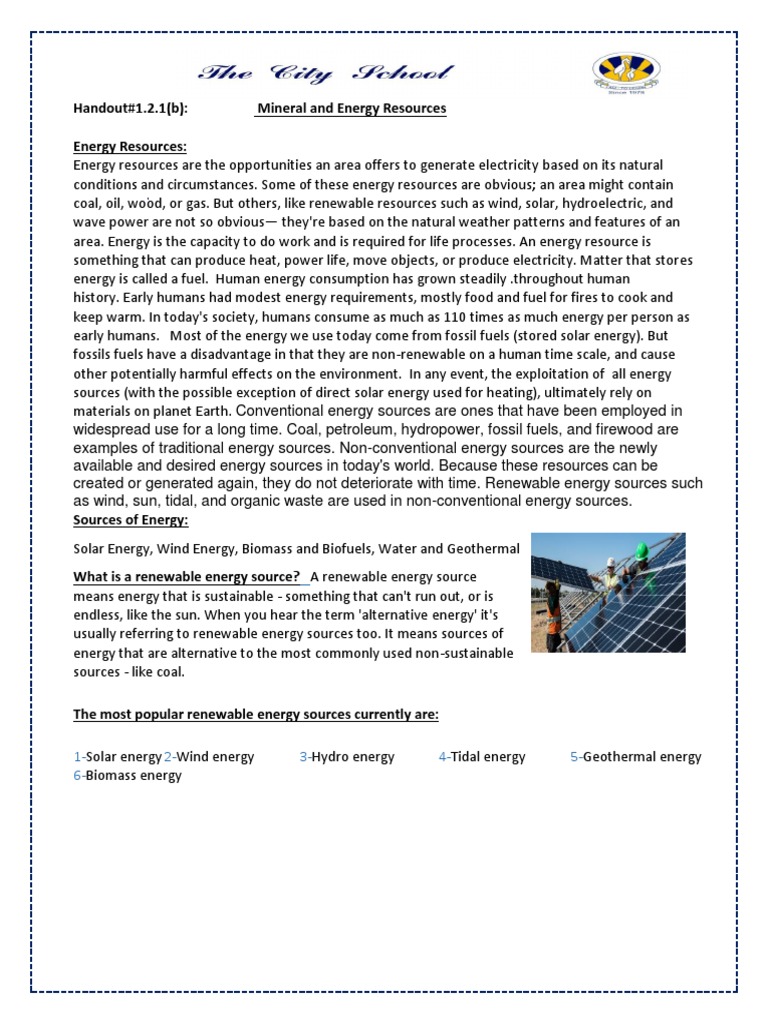 Energy Resources Handout (C) | PDF | Energy Development | Renewable Energy