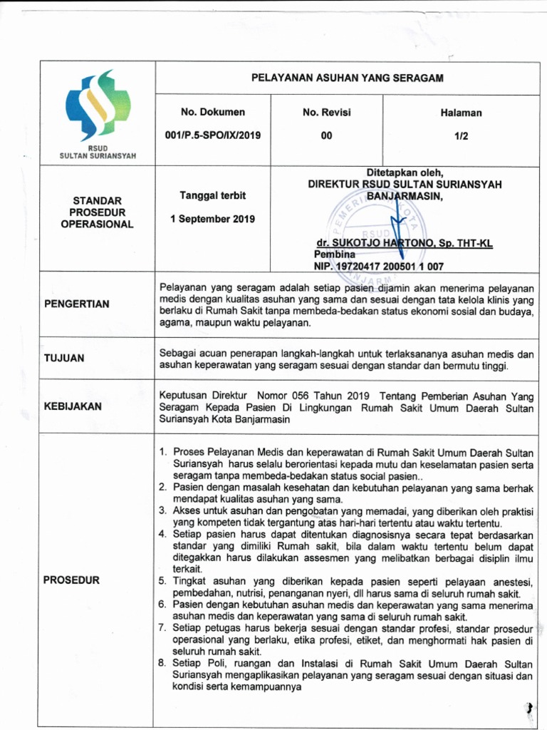 Pap 1 Ep 2 Spo Pelayanan Asuhan Seragam | PDF