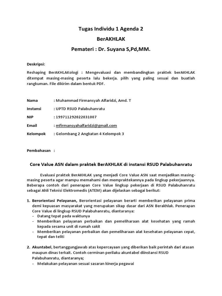 Tugas Individu 1 Agenda 2 Evaluasi Dan Membandingkan Praktek Berakhlak | PDF