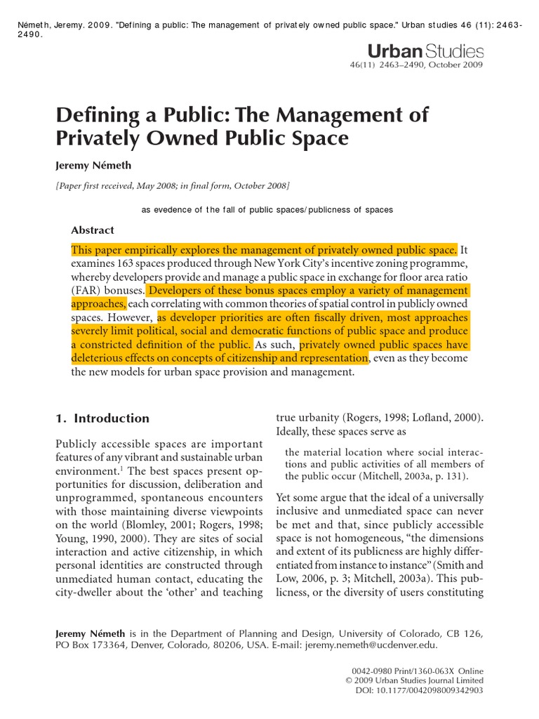 Nemeth-2008-The Management of Privately Owned Public Spaces | PDF ...