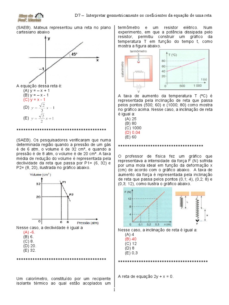 D7 (3 Série - Mat.) - Blog Do Prof. Warles | PDF | Linha (Geometria ...