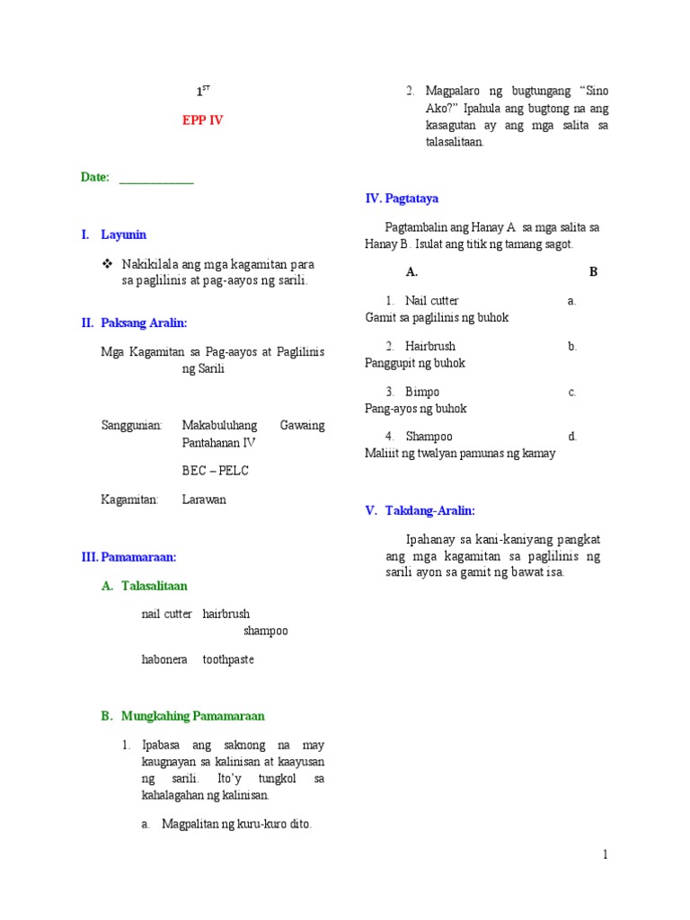 Grade 4 DLP 1st Quarter EPP | PDF