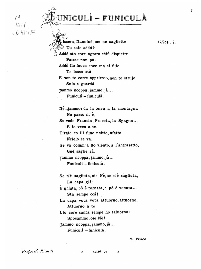 Funiculi Funicula Letra | PDF