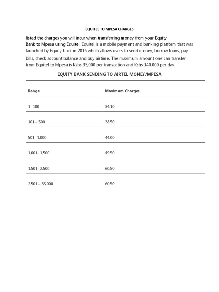 Pesa Link Charges Chart (1) .Docx 23 | PDF | Credit Card | Visa Inc.