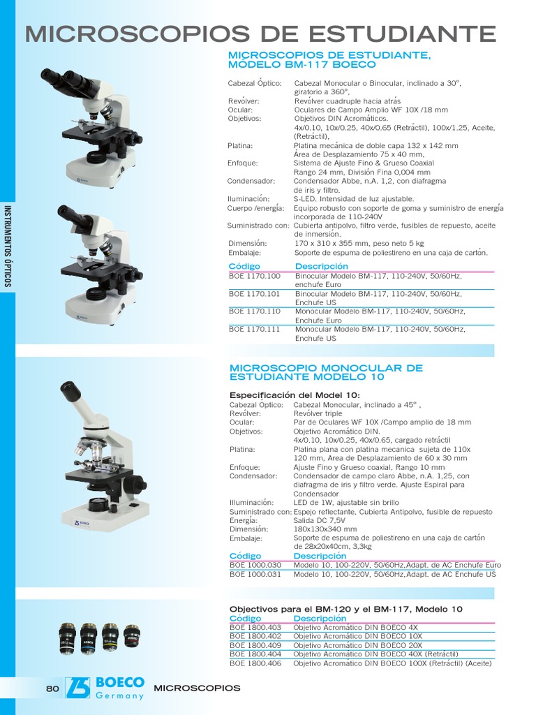 Microscopio Monocular C.iluminacion Led BM-117 Boeco | PDF | Ingenieria ...