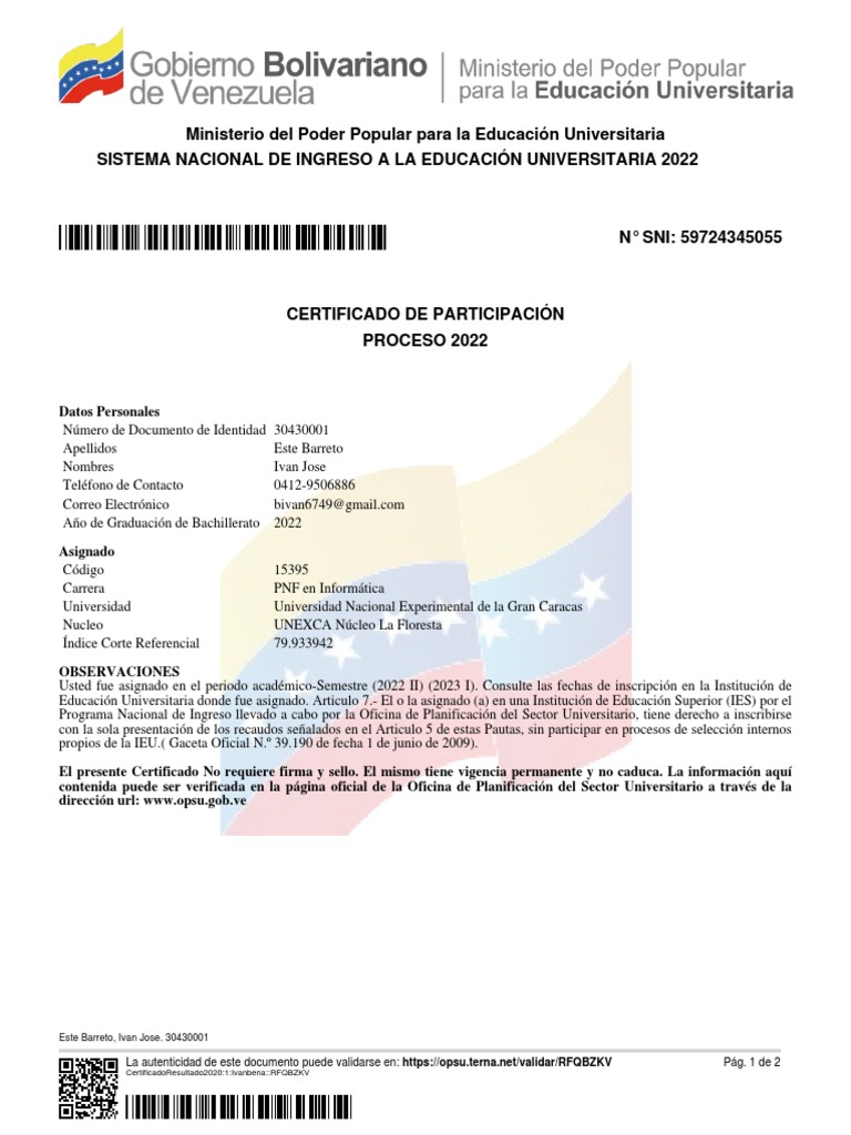 CertificadoResultado2020 RFQBZKV | PDF | Venezuela