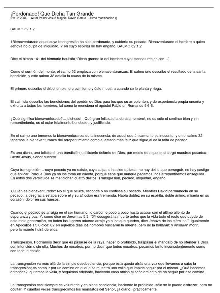 Transgresion Perdonada | PDF | Bienaventuranzas | Pecado